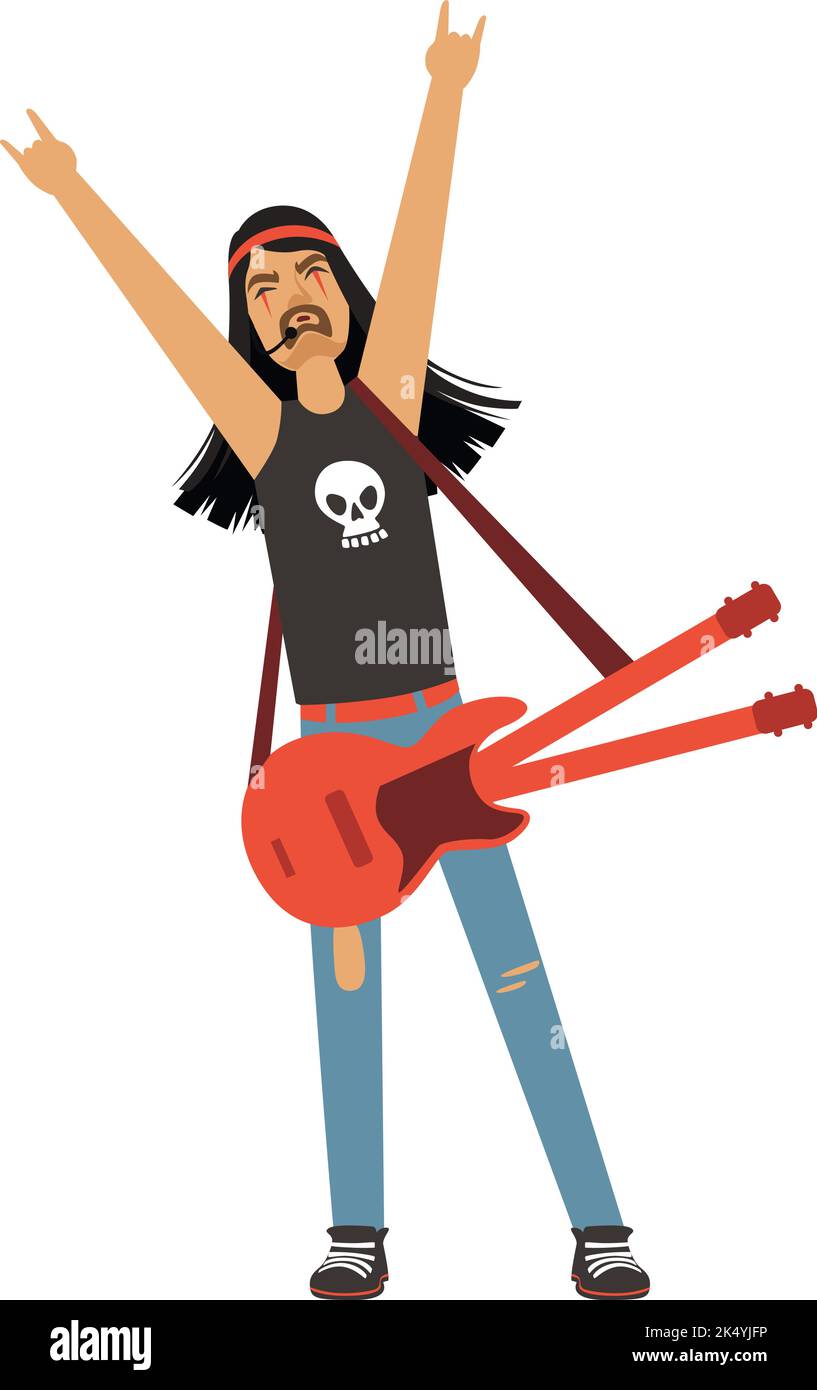 Rock singer with electric guitar. Music band character Stock Vector ...
