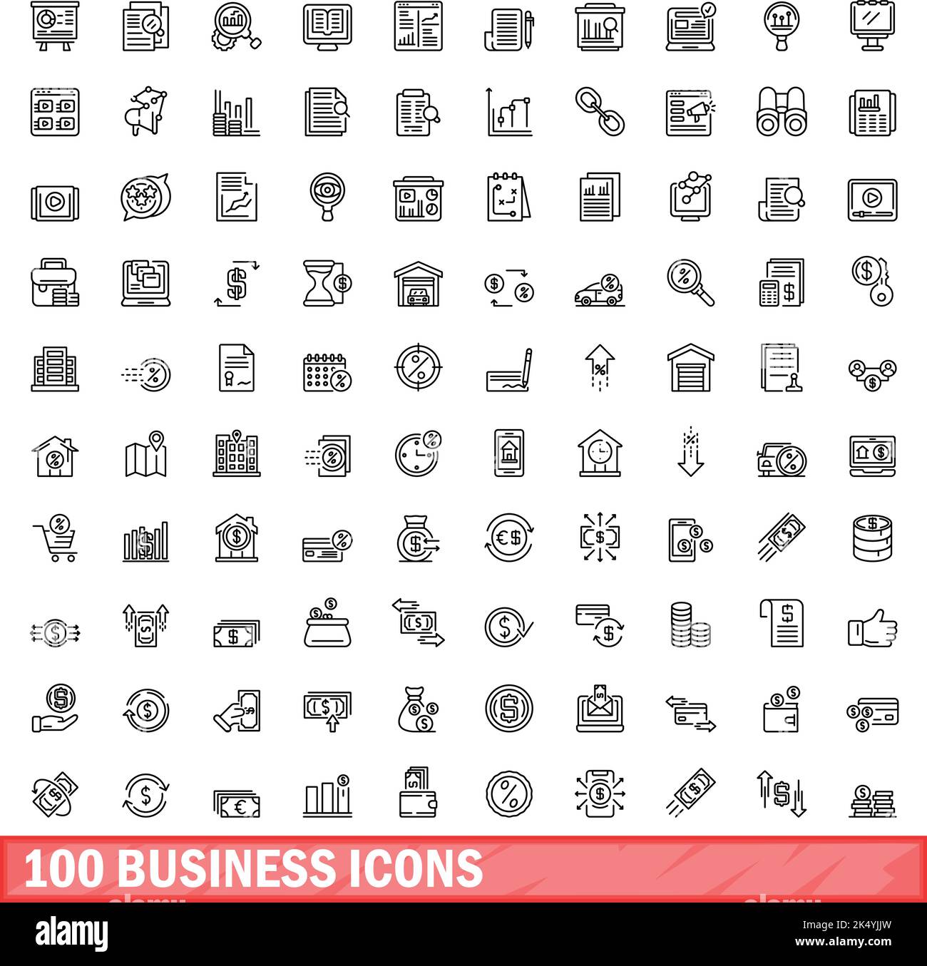 100 business icons set. Outline illustration of 100 business icons ...