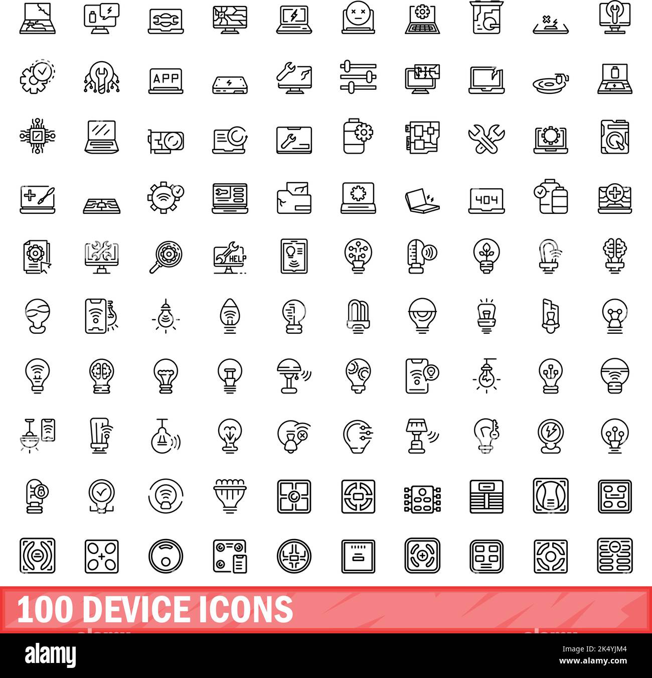 100 device icons set. Outline illustration of 100 device icons vector ...