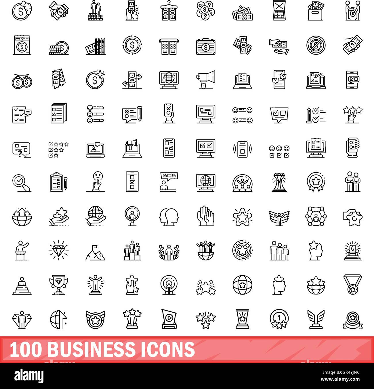 100 business icons set. Outline illustration of 100 business icons ...