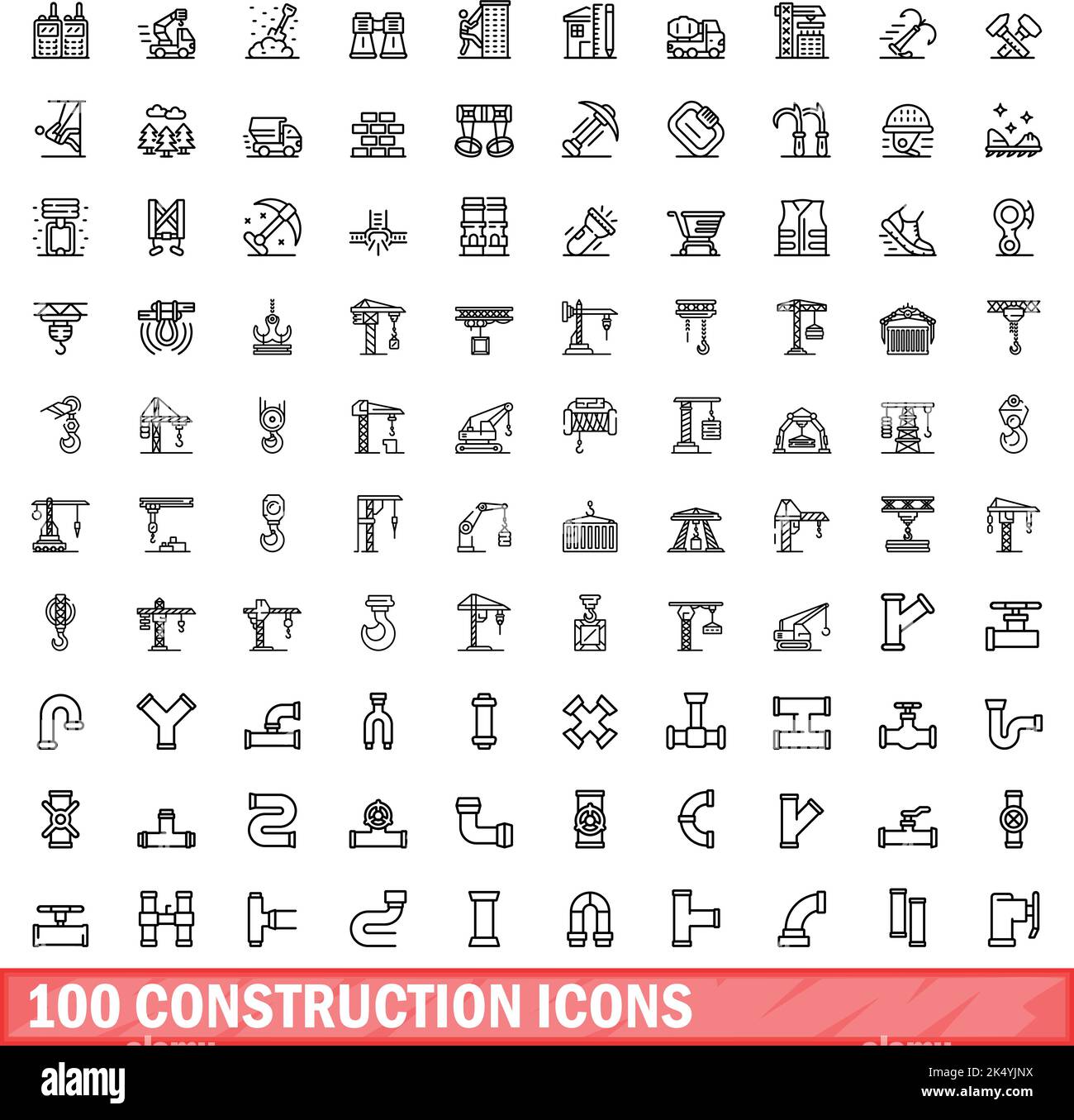 100 construction icons set. Outline illustration of 100 construction ...