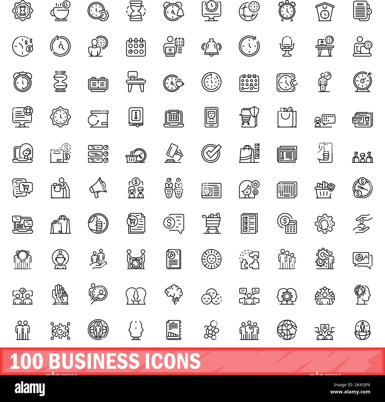 100 business icons set. Outline illustration of 100 business icons ...