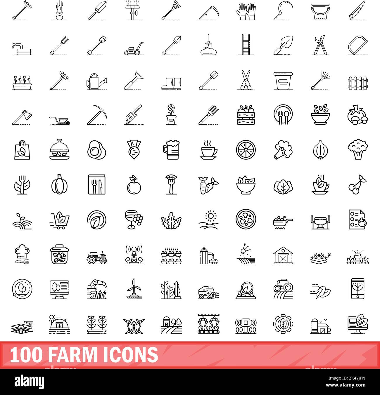 100 farm icons set. Outline illustration of 100 farm icons vector set ...