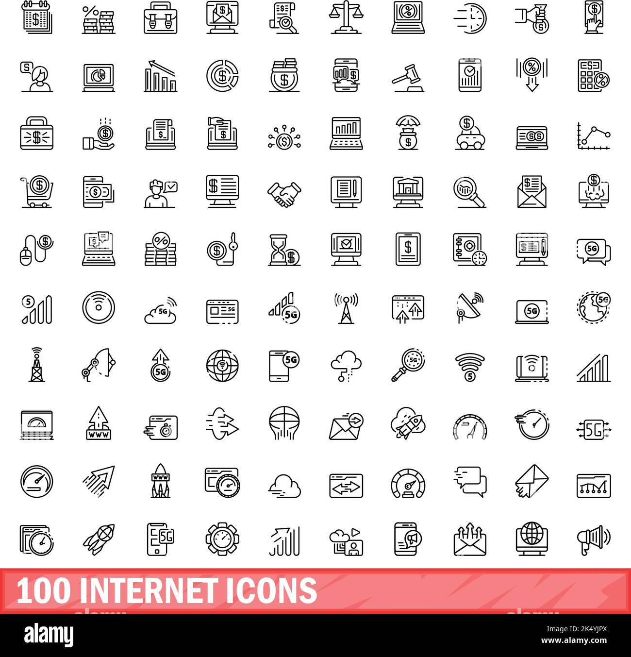 100 internet icons set. Outline illustration of 100 internet icons ...