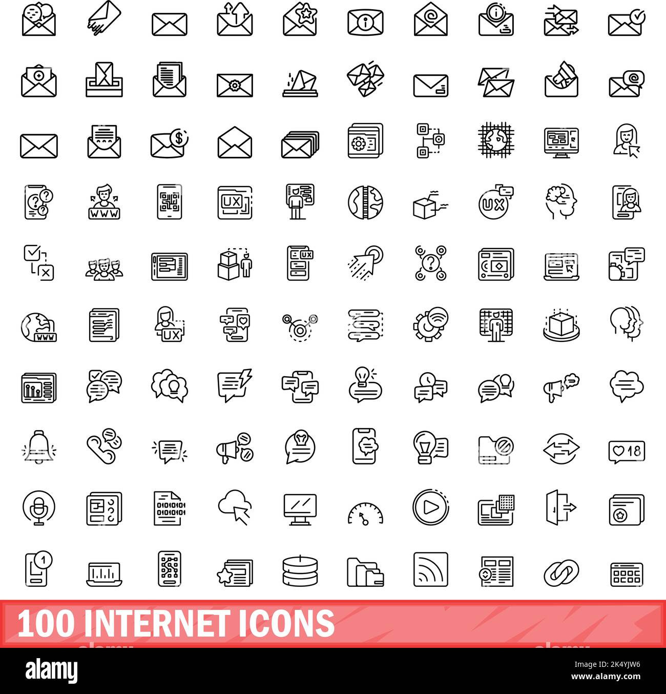 100 internet icons set. Outline illustration of 100 internet icons ...