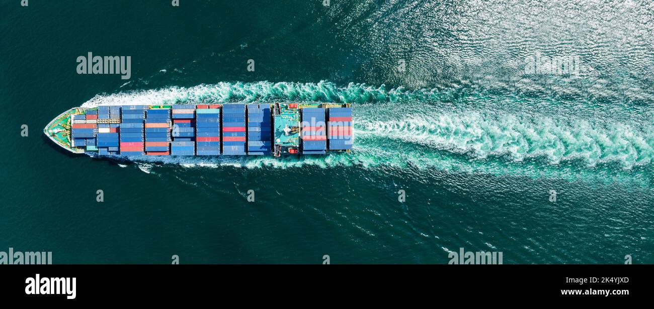 Cargo container Ship, cargo maritime ship with contrail in the ocean ...