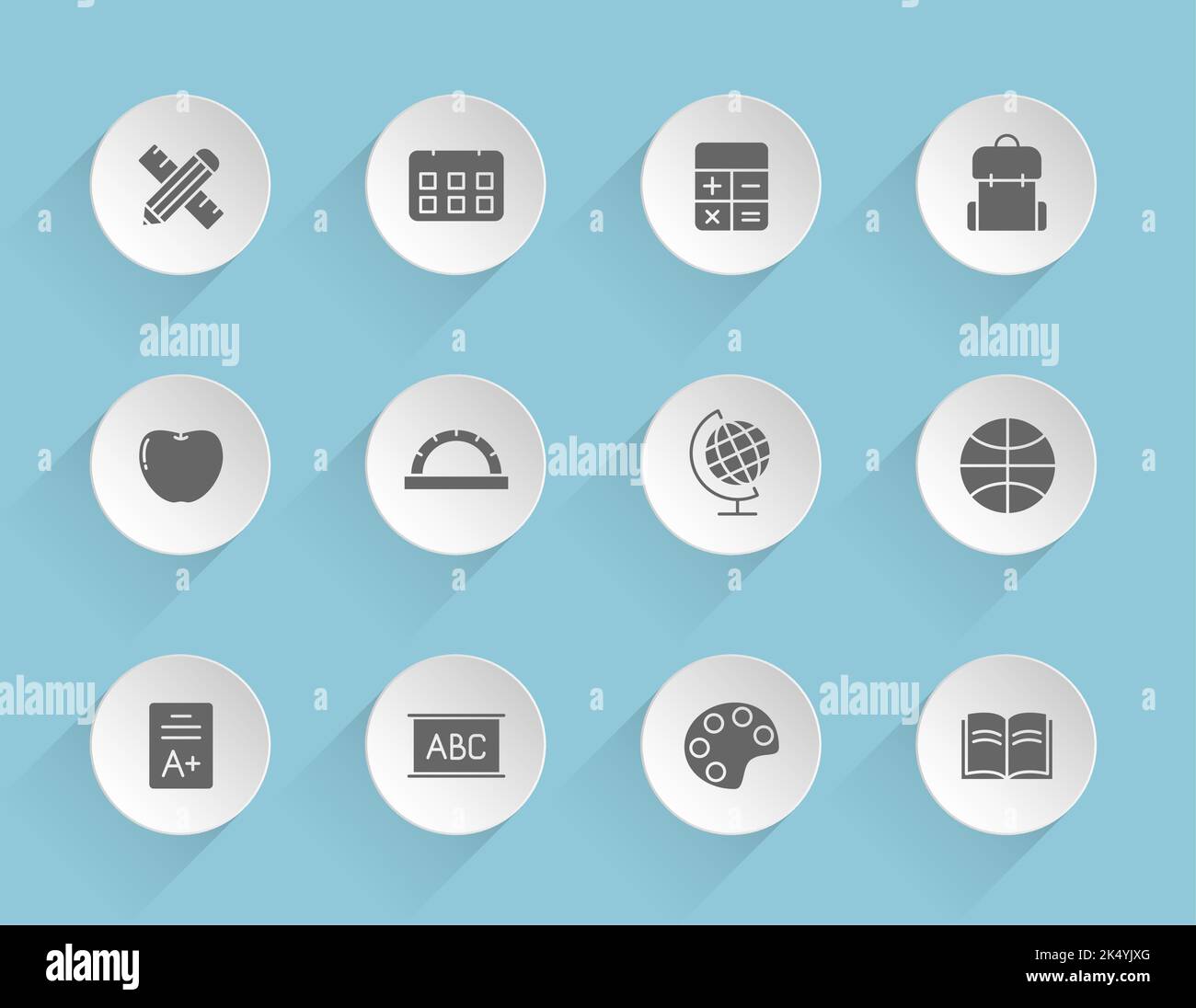school vector icons on round puffy paper circles Stock Vector Image ...