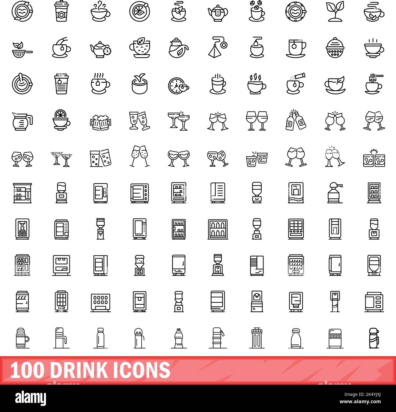 100 drink icons set. Outline illustration of 100 drink icons vector set ...