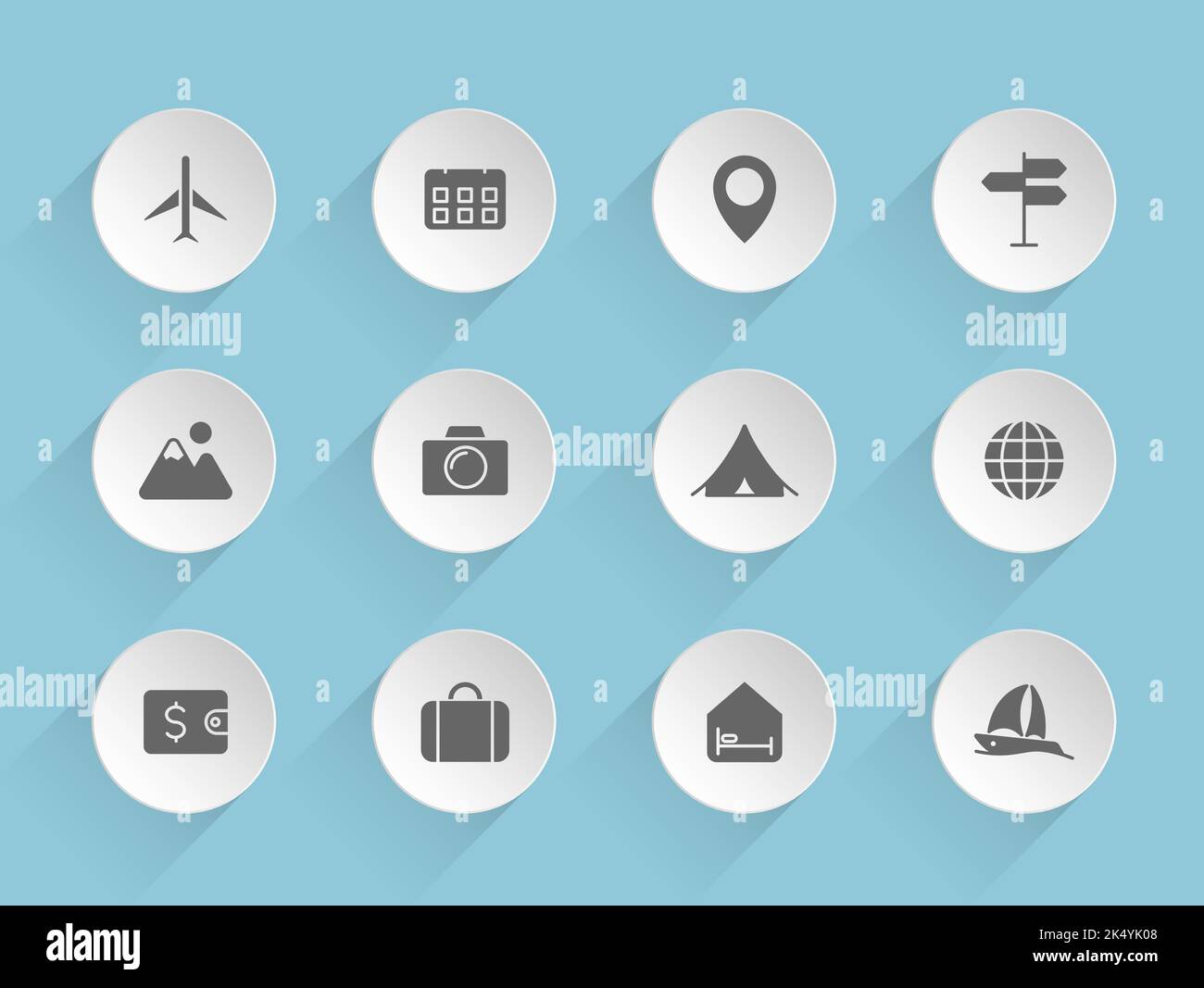 travel vector icons on round puffy paper circles Stock Vector Image ...