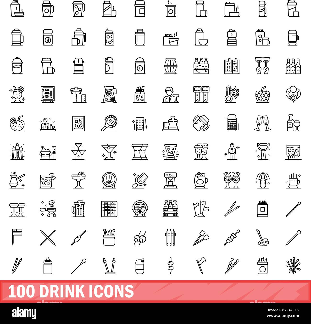 100 drink icons set. Outline illustration of 100 drink icons vector set ...