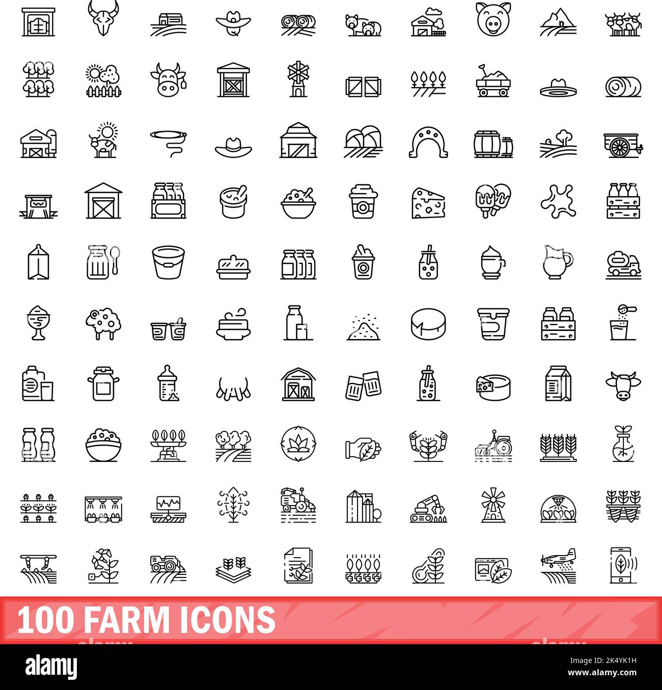 100 farm icons set. Outline illustration of 100 farm icons vector set ...