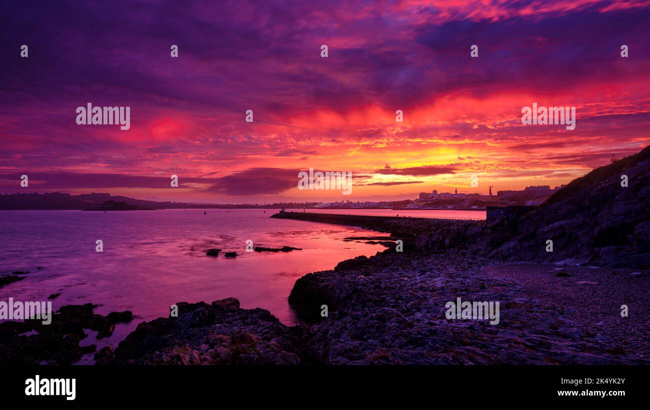 Plymouth, UK - July 24, 2022: Sunset over Plymouth Hoe and Sound, Devon ...