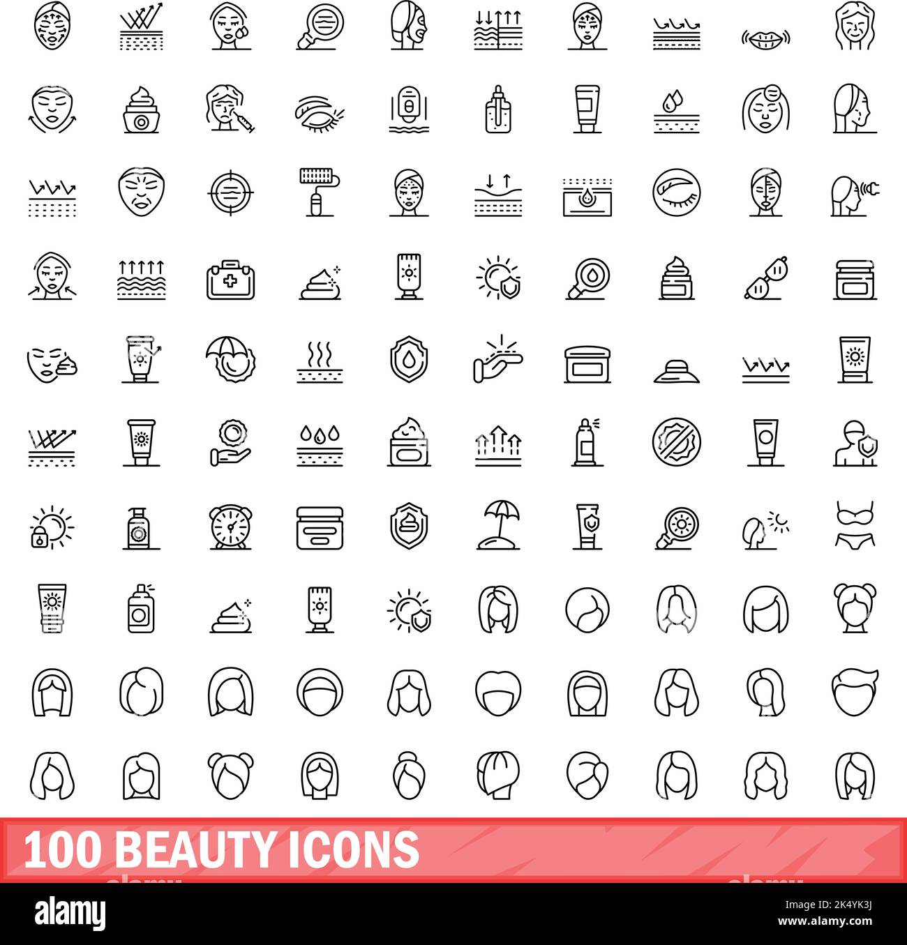 100 beauty icons set. Outline illustration of 100 beauty icons vector ...