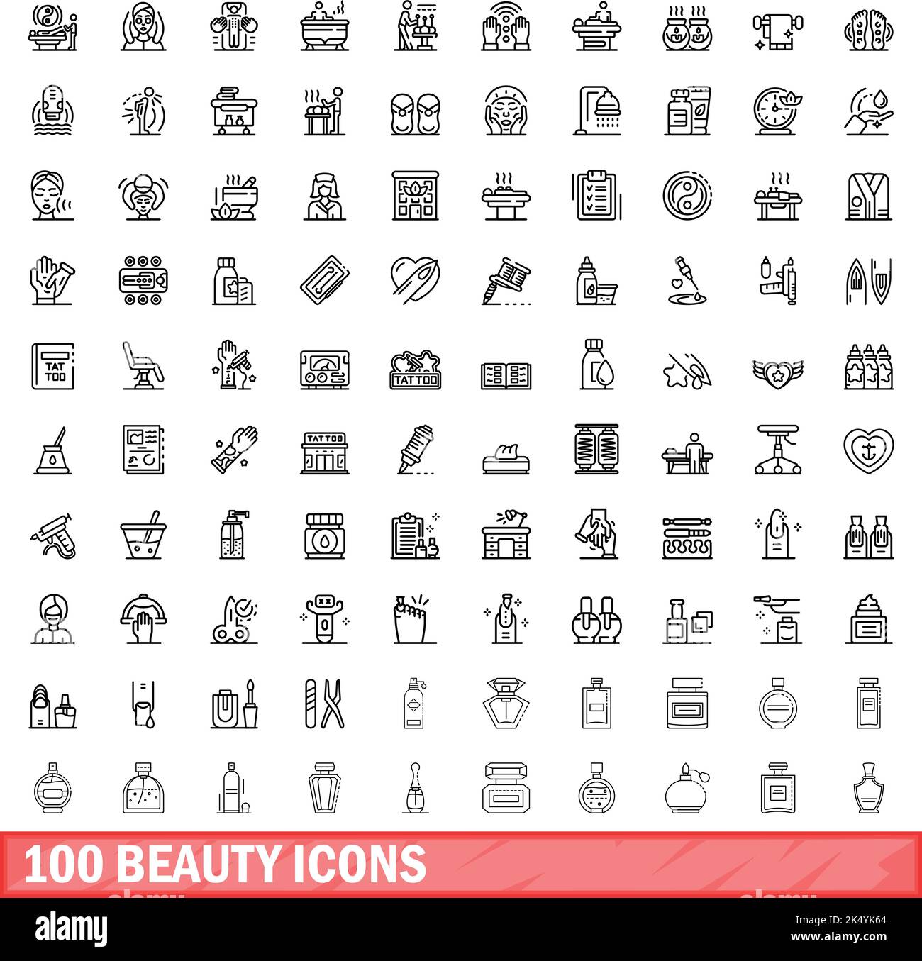 100 beauty icons set. Outline illustration of 100 beauty icons vector ...
