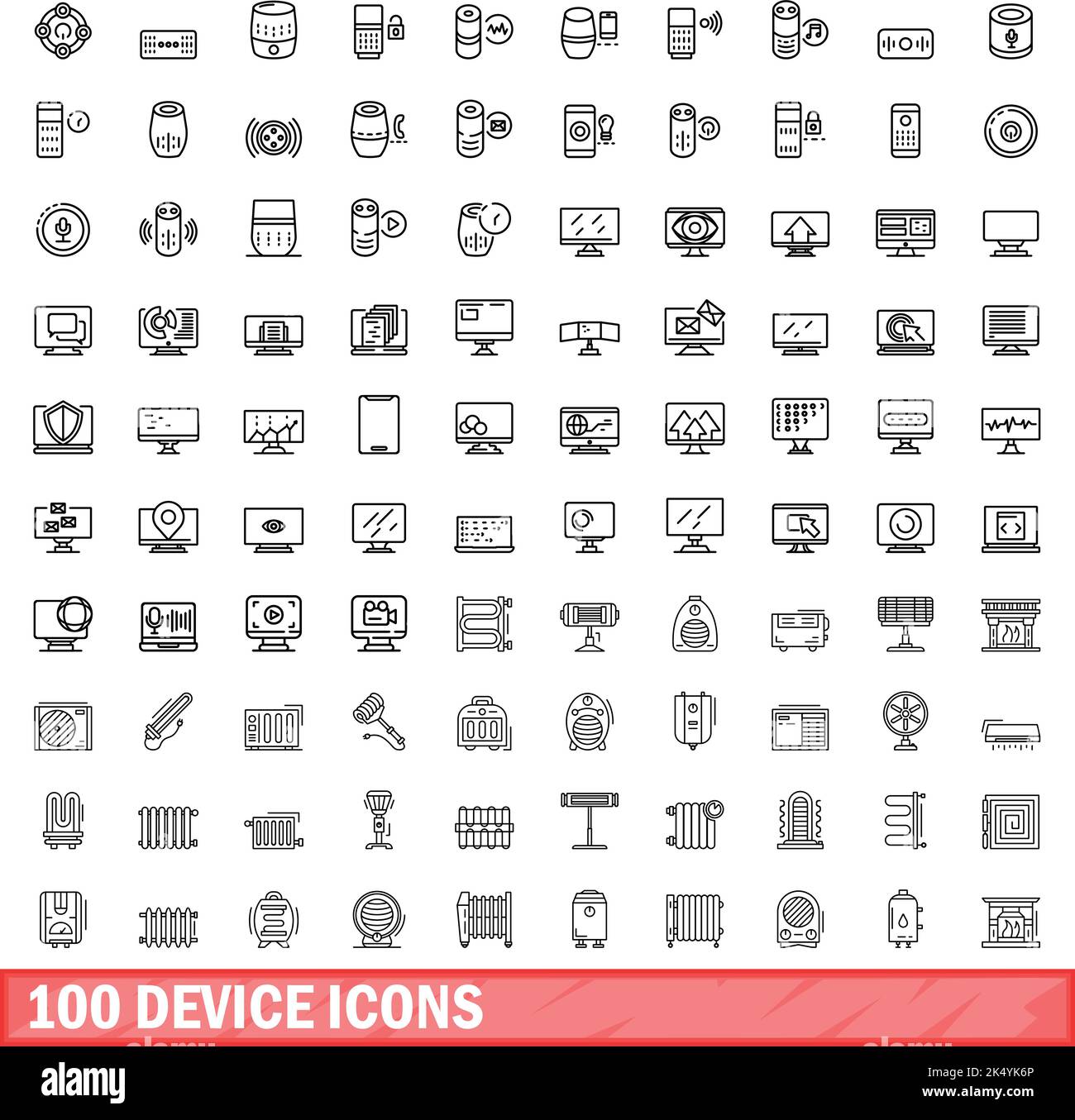 100 device icons set. Outline illustration of 100 device icons vector ...