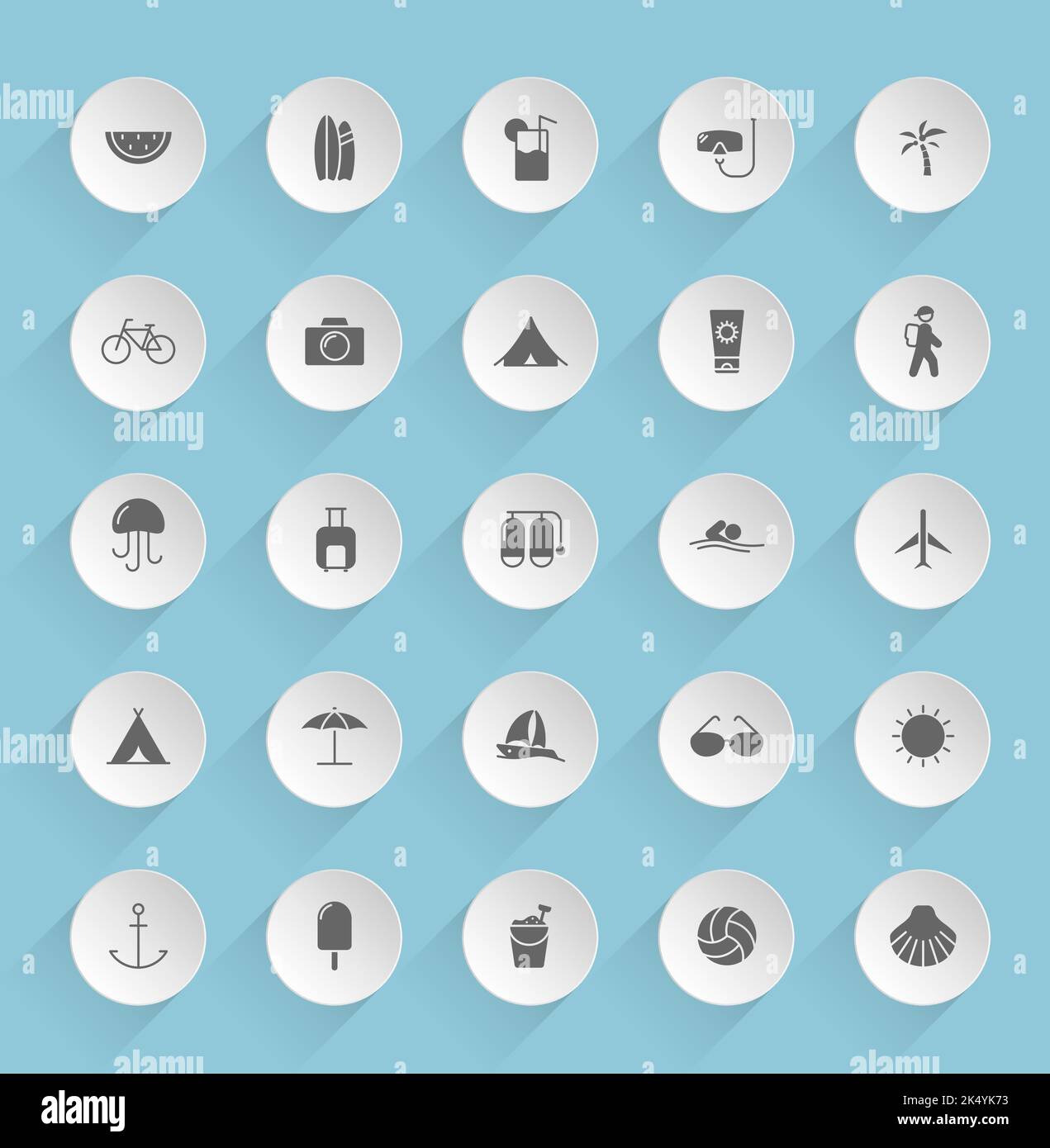 summer vector icons on round puffy paper circles Stock Vector Image & Art - Alamy