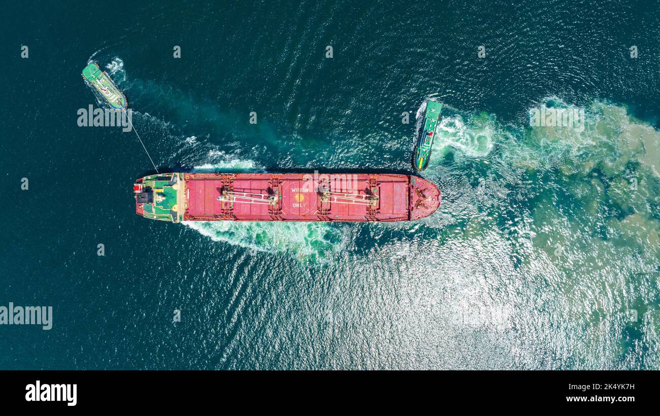 Tug Boat drag Barge ship carry Metal steel pipe construction unit , No ...