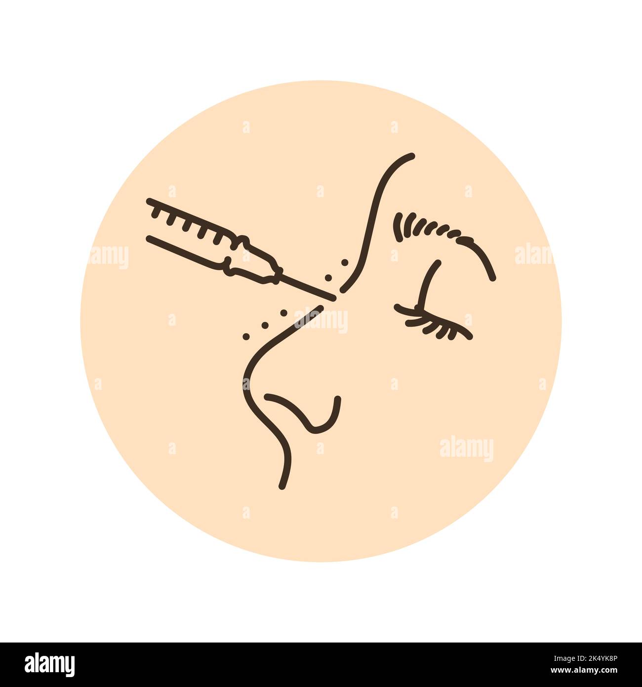 Nose correction with filler color line illustration. Hyaluronic ...