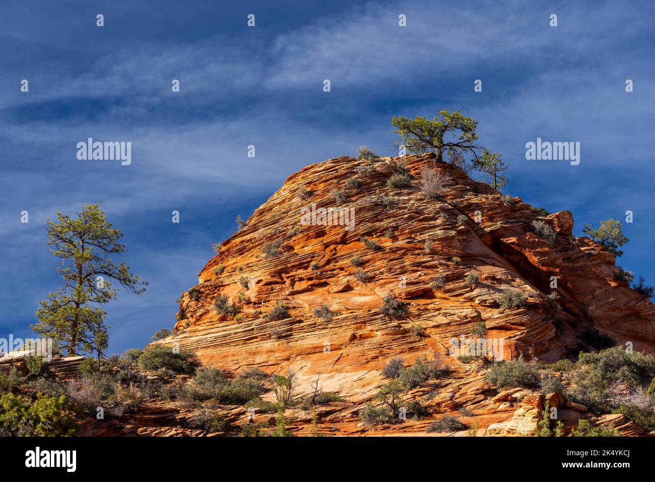 Blue sky with clouds over the formation, east side of Zion National ...