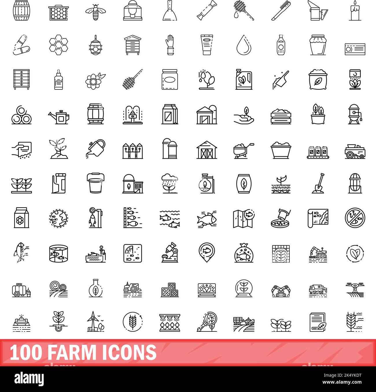 100 farm icons set. Outline illustration of 100 farm icons vector set ...