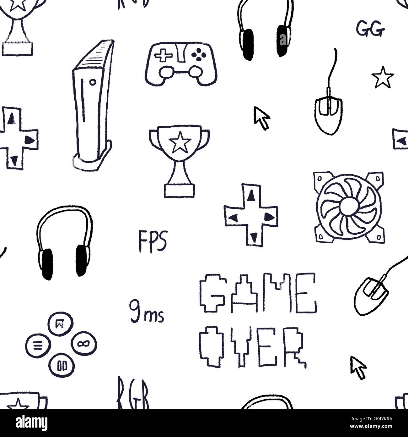 Gaming theme seamless doodle background. Vector video game pattern ...