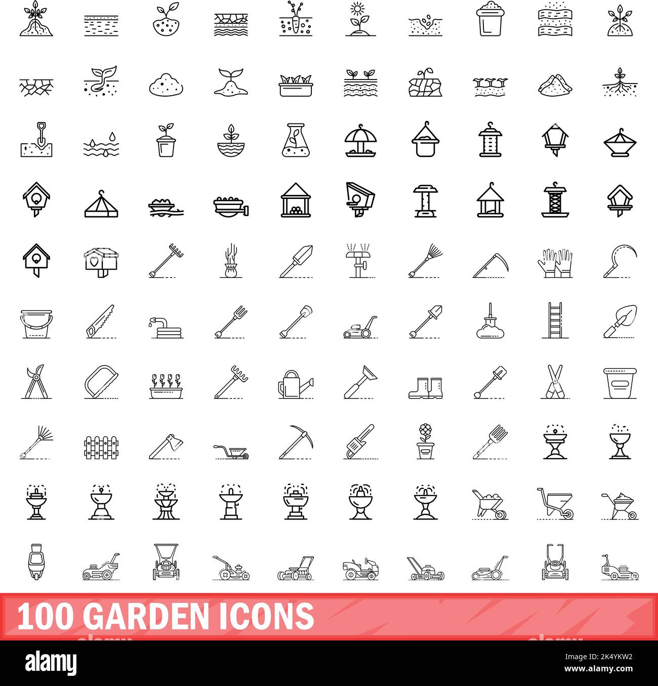 100 garden icons set. Outline illustration of 100 garden icons vector ...