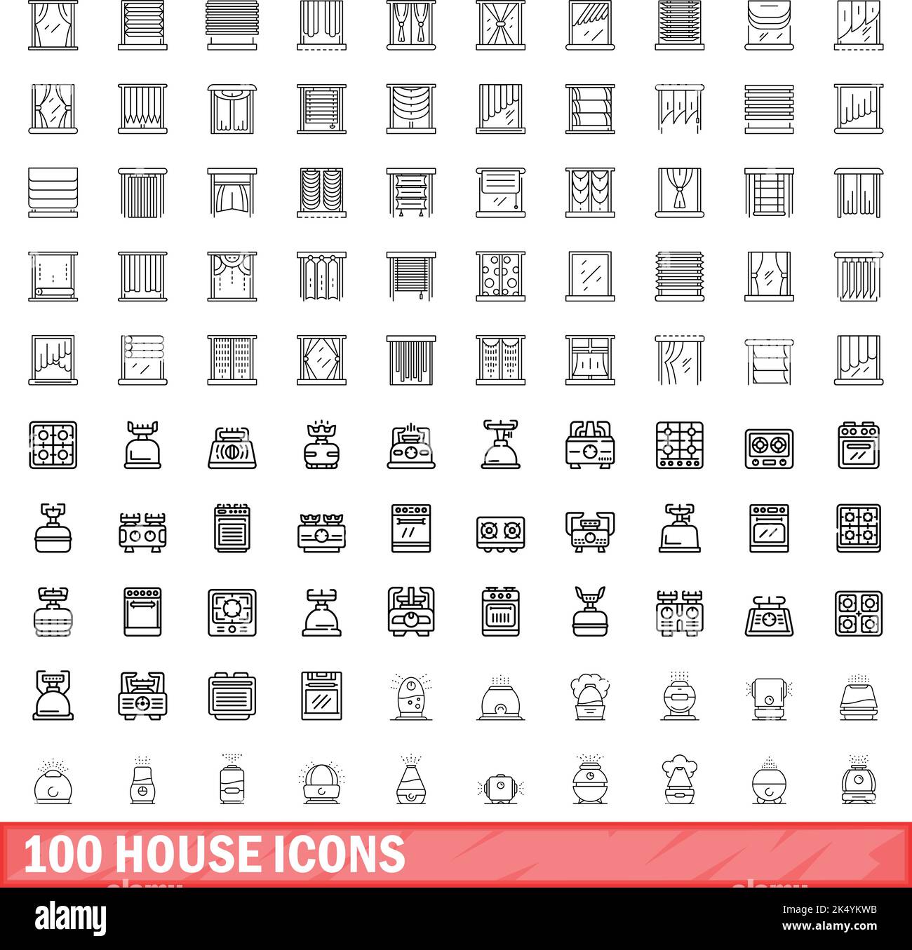 100 house icons set. Outline illustration of 100 house icons vector set ...