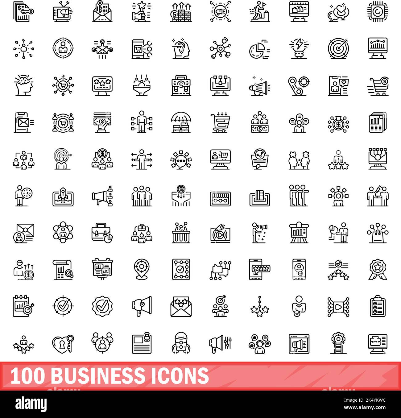 100 business icons set. Outline illustration of 100 business icons ...