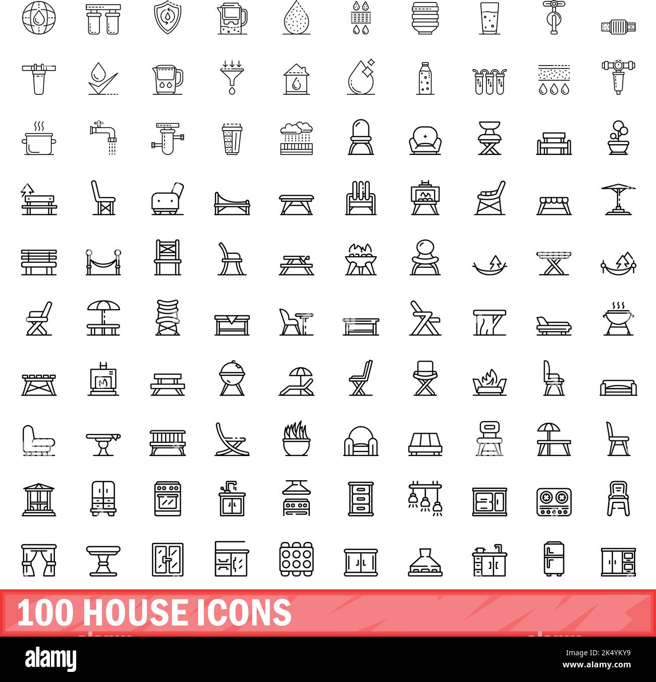 100 house icons set. Outline illustration of 100 house icons vector set ...