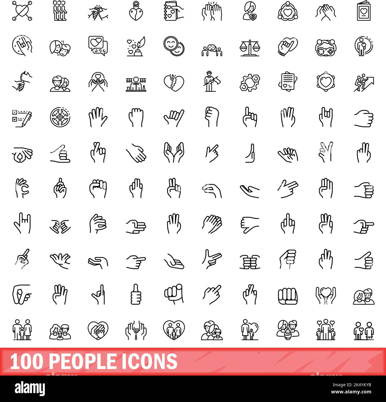 100 people icons set. Outline illustration of 100 people icons vector ...