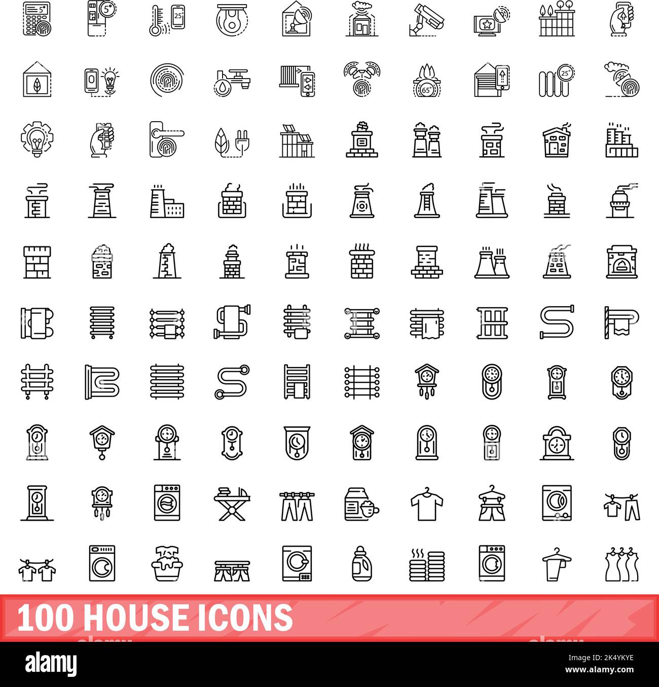 100 house icons set. Outline illustration of 100 house icons vector set ...
