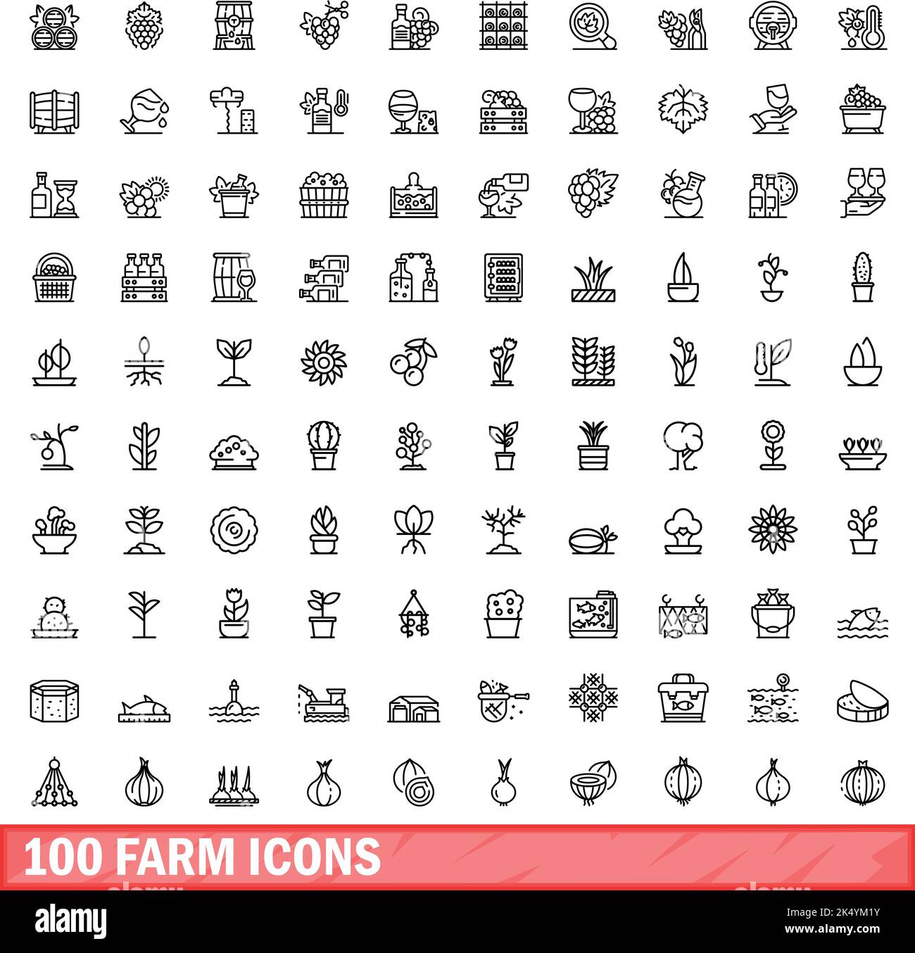 100 farm icons set. Outline illustration of 100 farm icons vector set ...