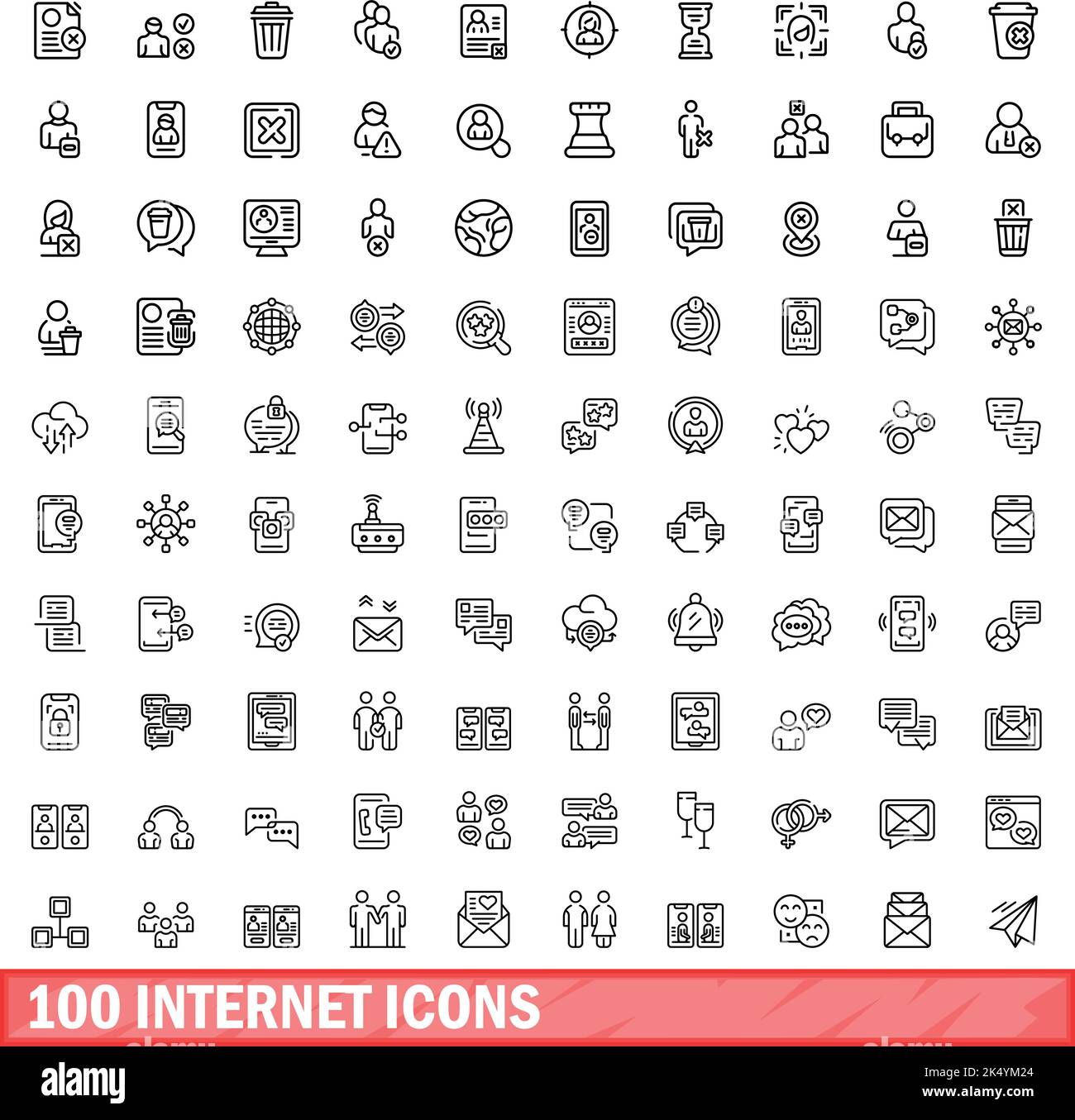 100 internet icons set. Outline illustration of 100 internet icons ...