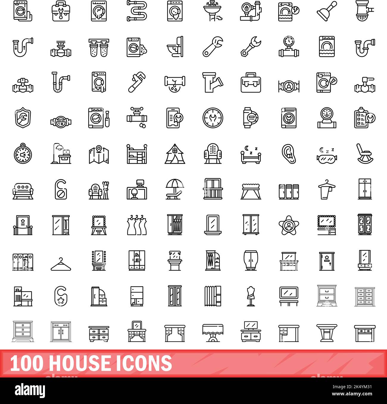 100 house icons set. Outline illustration of 100 house icons vector set ...