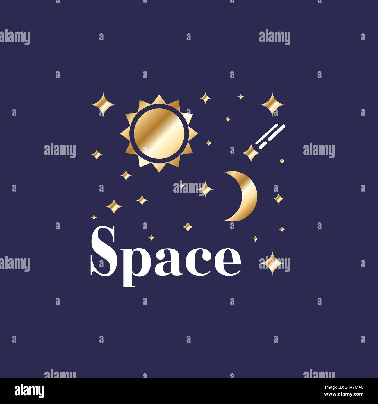 The space logo. Designer image of the cosmos, sun, moon, comet and ...