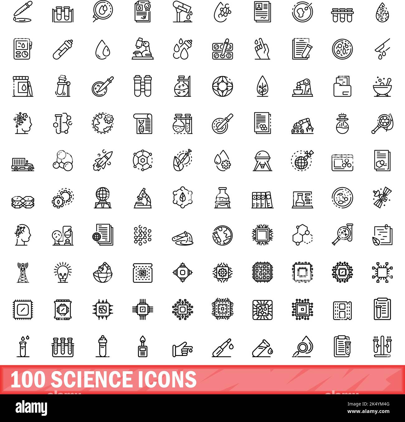 100 science icons set. Outline illustration of 100 science icons vector ...