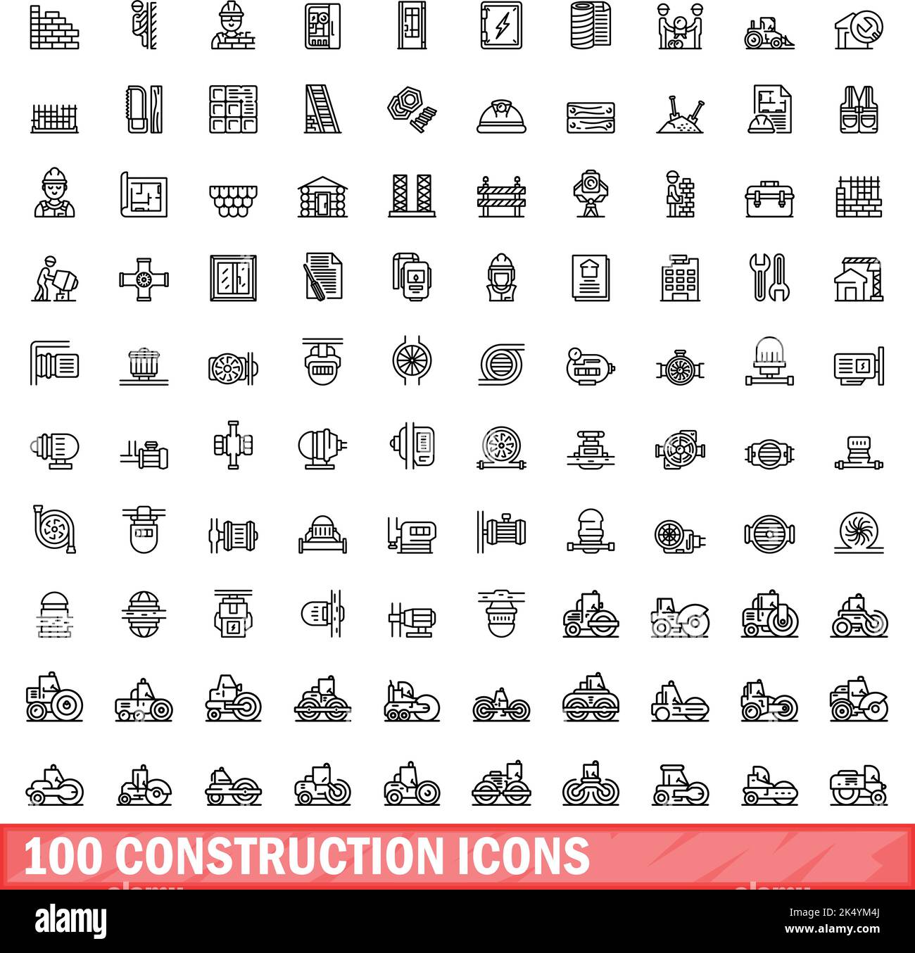 100 construction icons set. Outline illustration of 100 construction ...