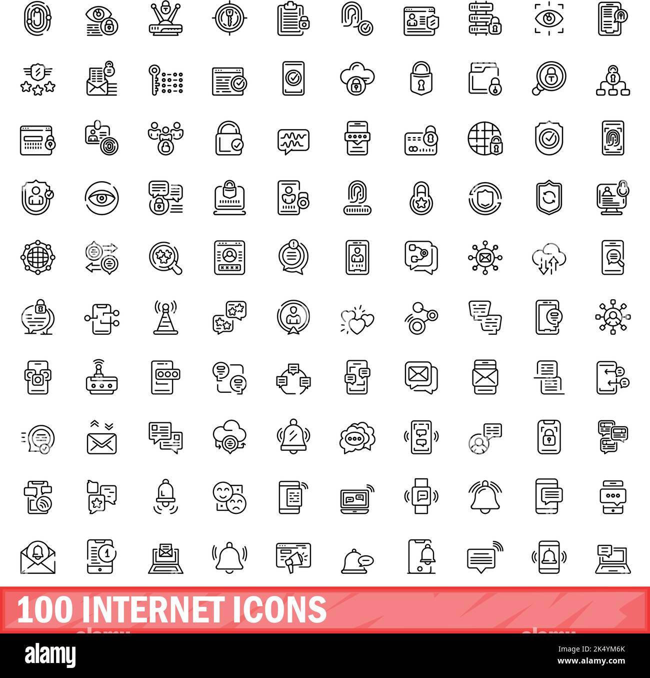 100 internet icons set. Outline illustration of 100 internet icons ...