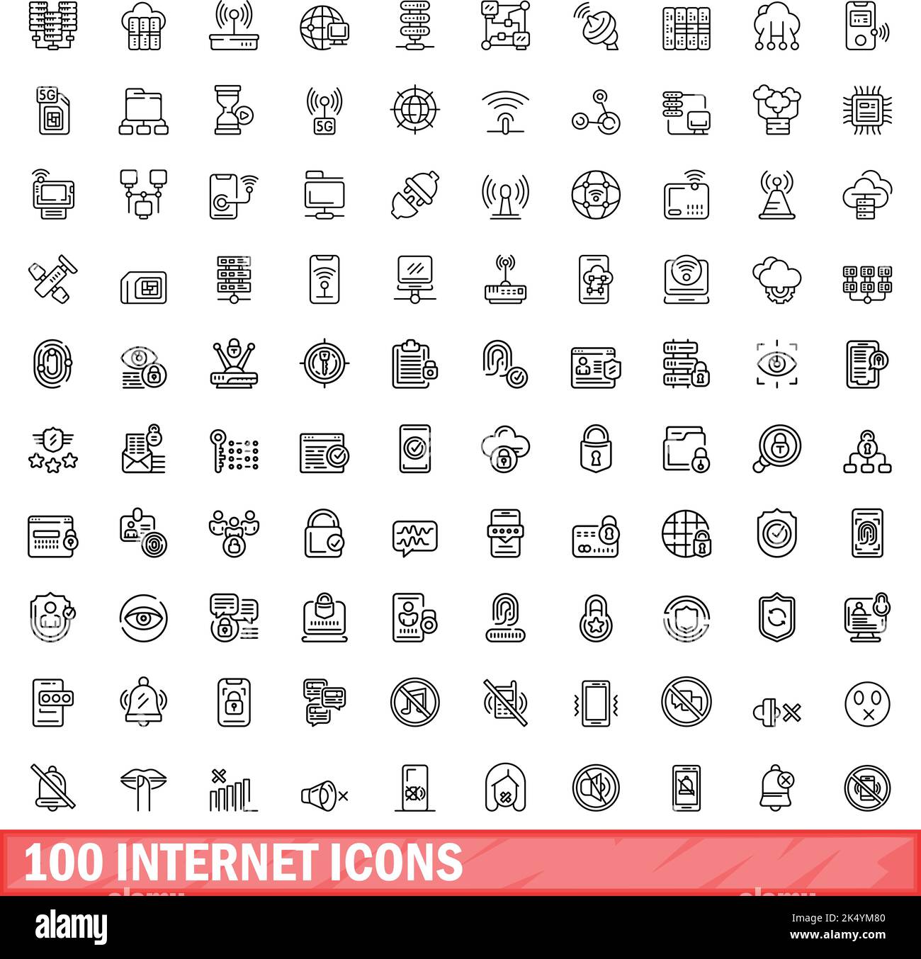 100 internet icons set. Outline illustration of 100 internet icons ...