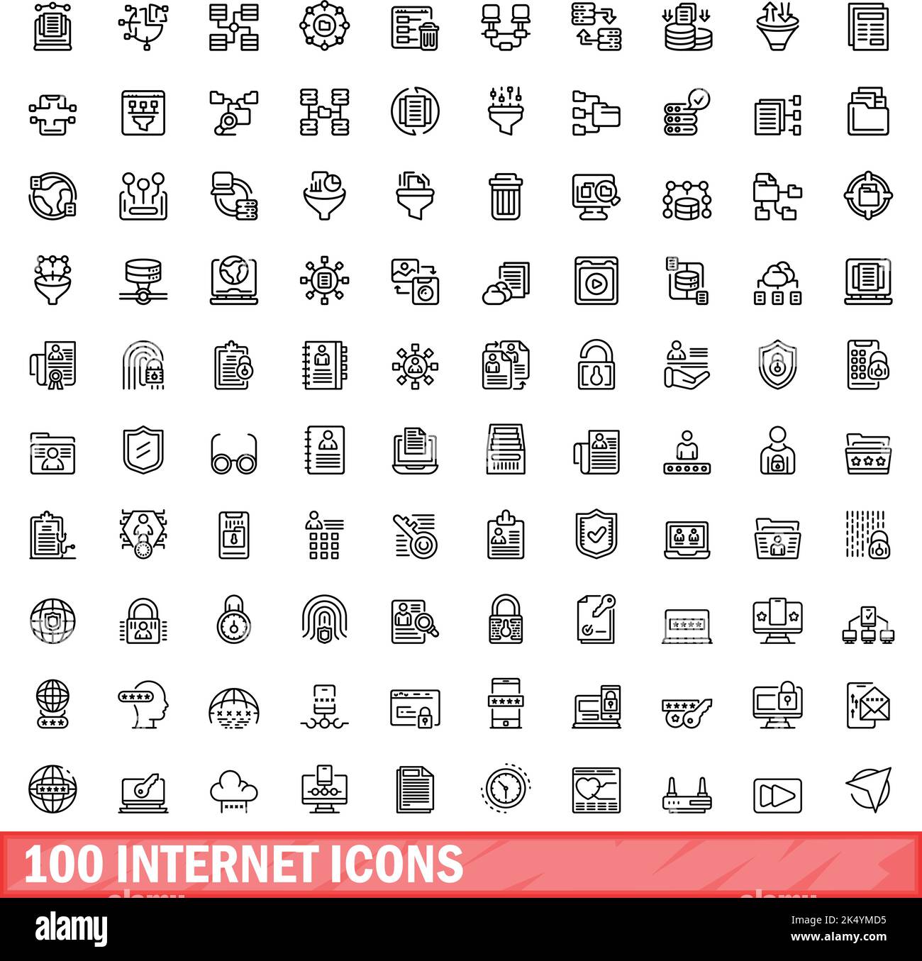 100 internet icons set. Outline illustration of 100 internet icons ...