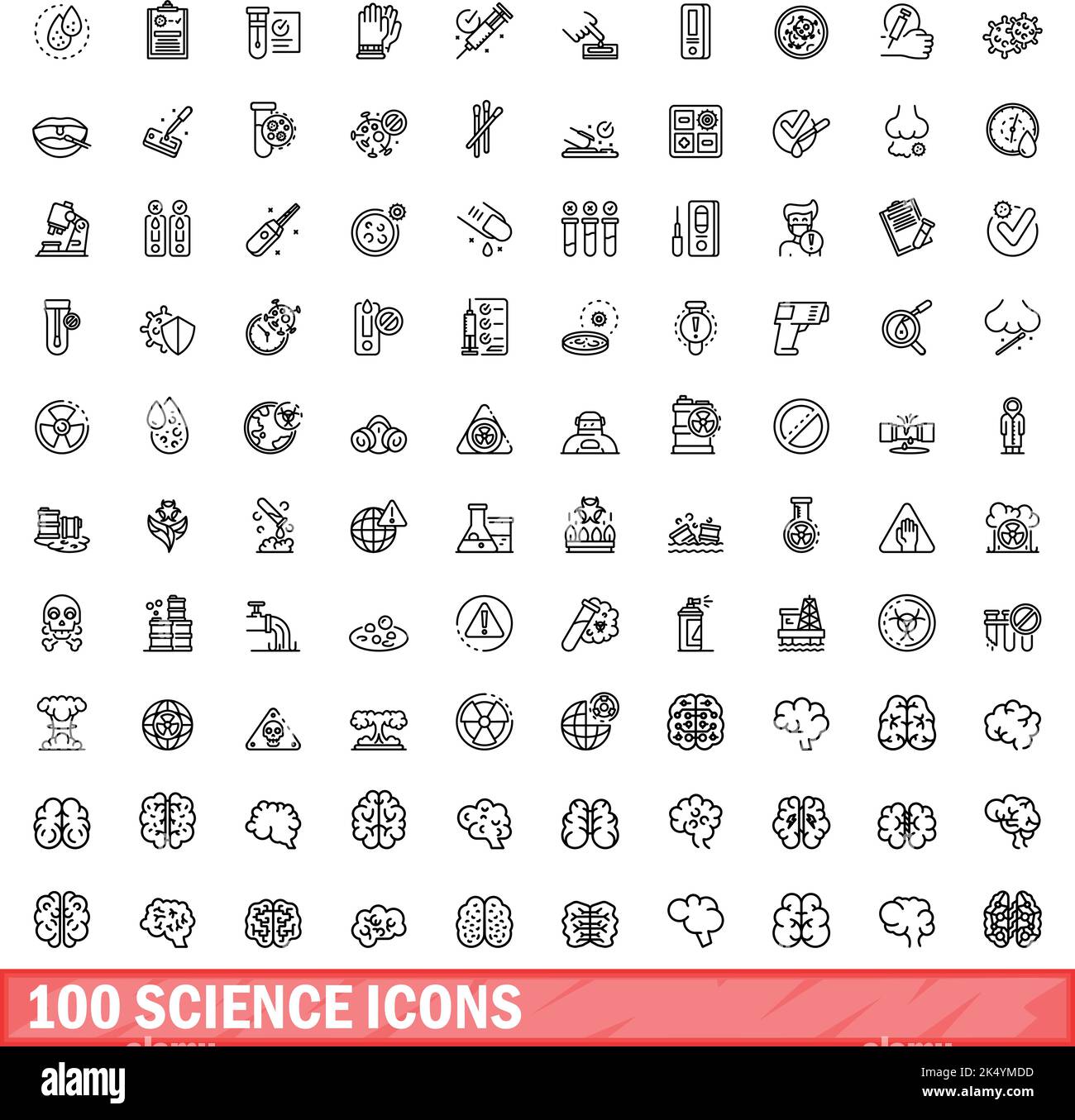 100 science icons set. Outline illustration of 100 science icons vector ...