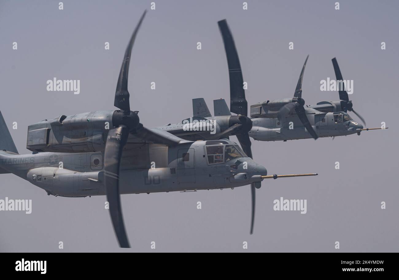 Two U.S. Marine Corps MV-22 Ospreys assigned to Marine Medium Tiltrotor ...