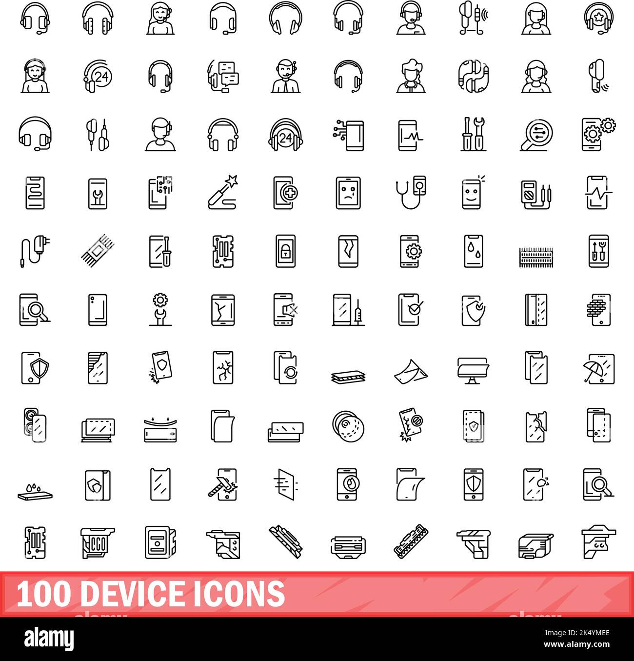 100 device icons set. Outline illustration of 100 device icons vector ...