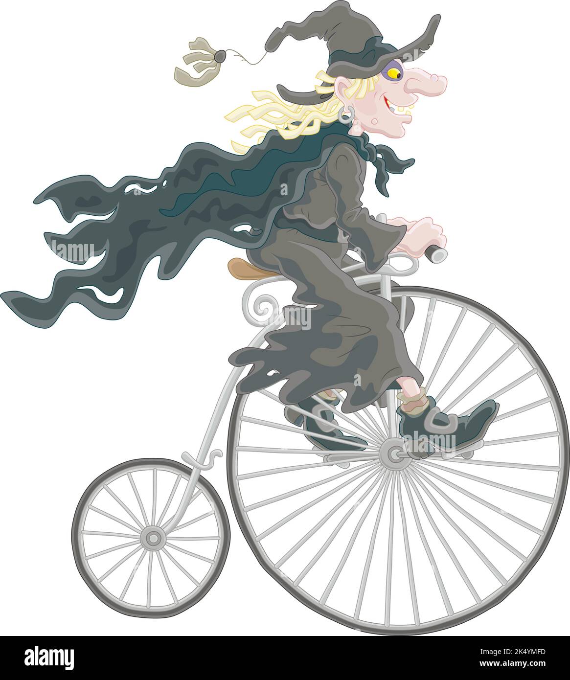 sorceress in black riding an antique bicycle Stock Vector Image & Art ...