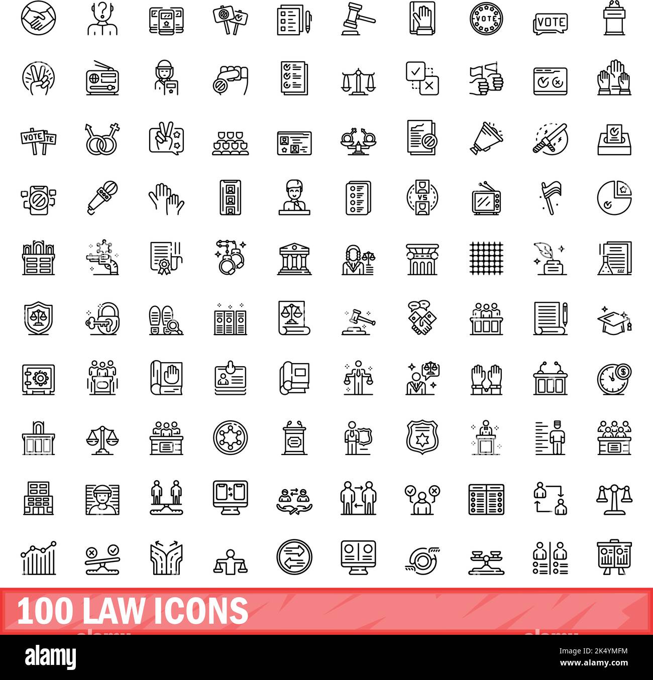 100 law icons set. Outline illustration of 100 law icons vector set ...