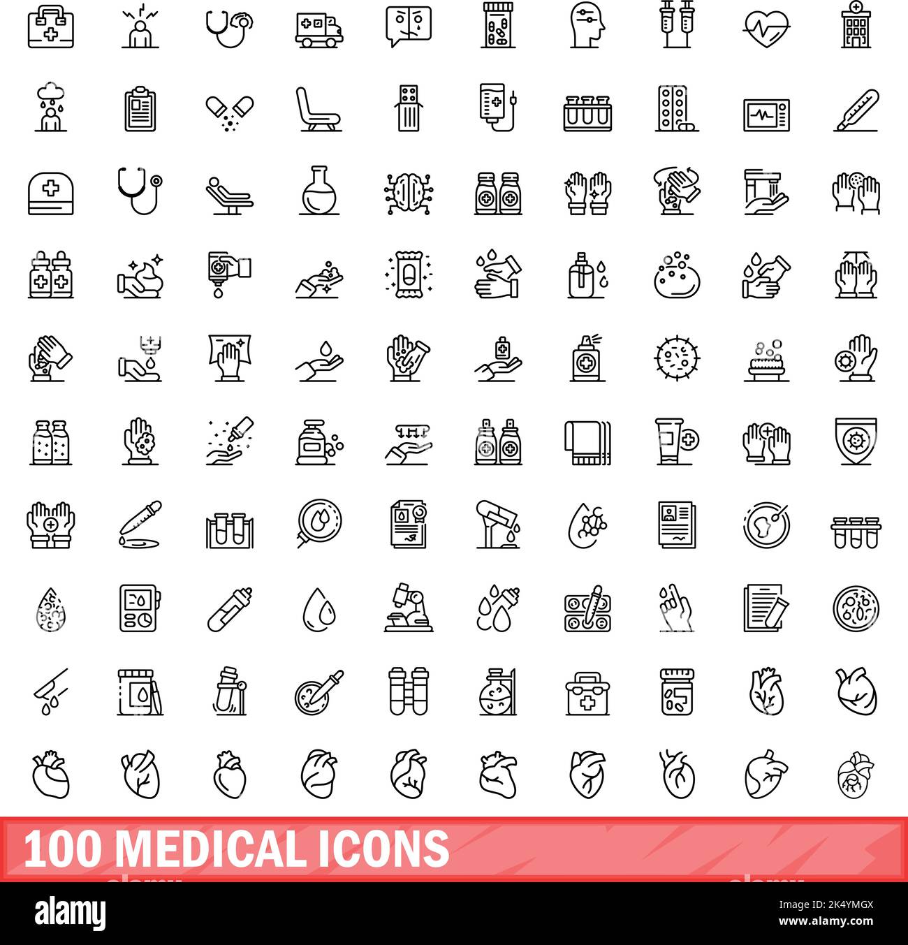 100 medical icons set. Outline illustration of 100 medical icons vector ...
