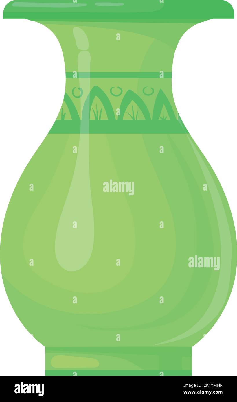 Green retro vase cartoon icon. Decorative vessel isolated on white ...