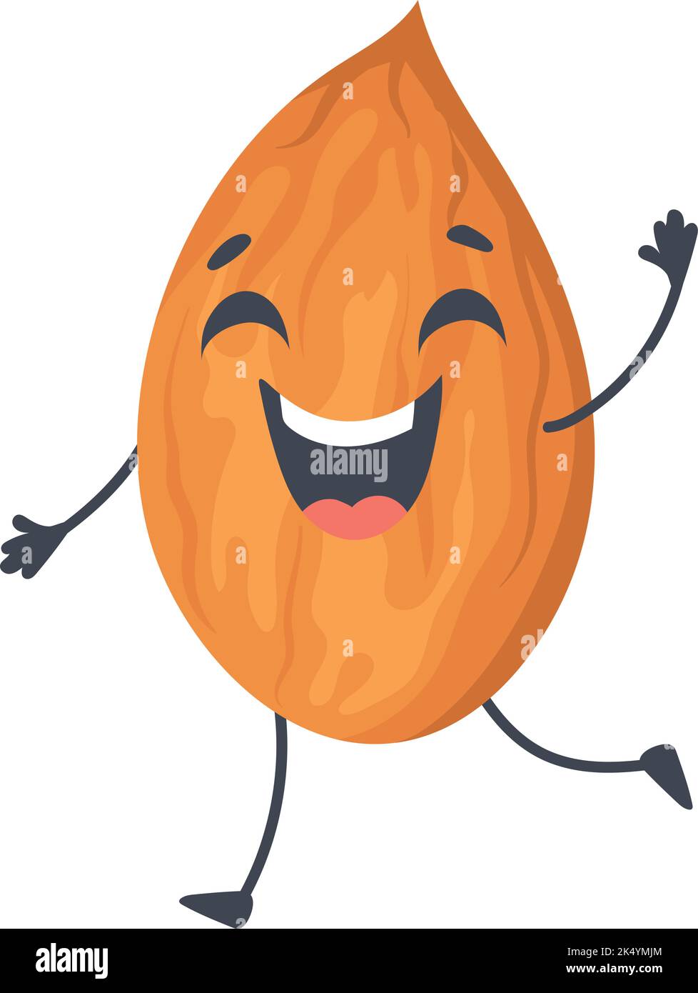 Running almond character. Happy nut mascot. Healthy food isolated on ...