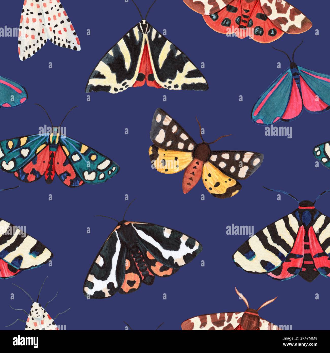 Seamless pattern with garden tiger moths, Arctiidae family. Watercolor ...