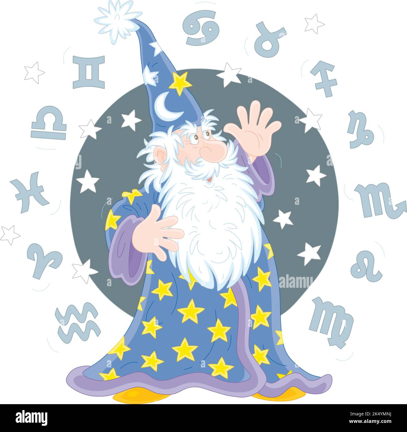 Wizard astrologer reciting magic spells and Zodiac signs of ...